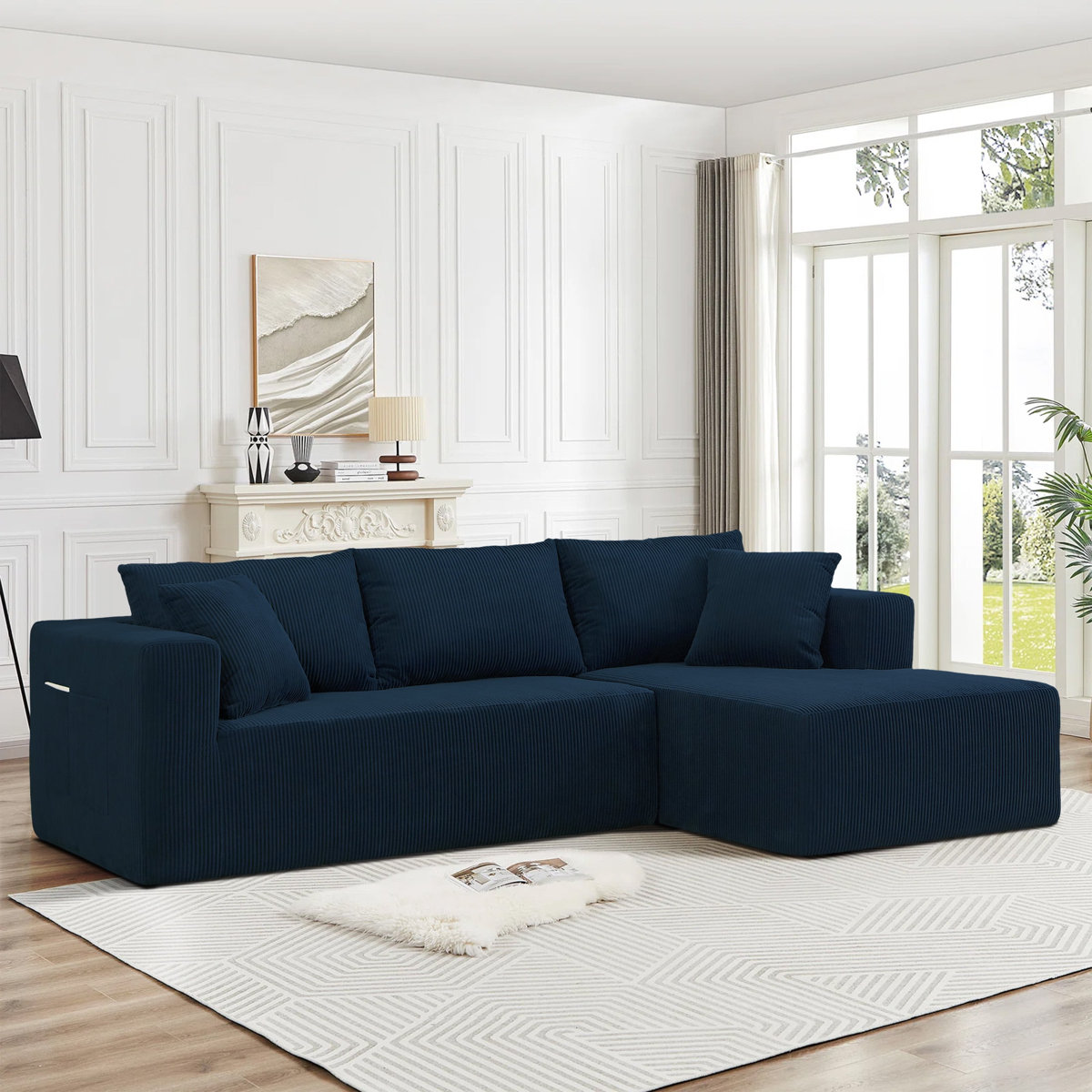 Latitude Run® 107" L-Shaped Sofa Couch, Modular Sectional Living Room Sofa Set,Corduroy,No ...